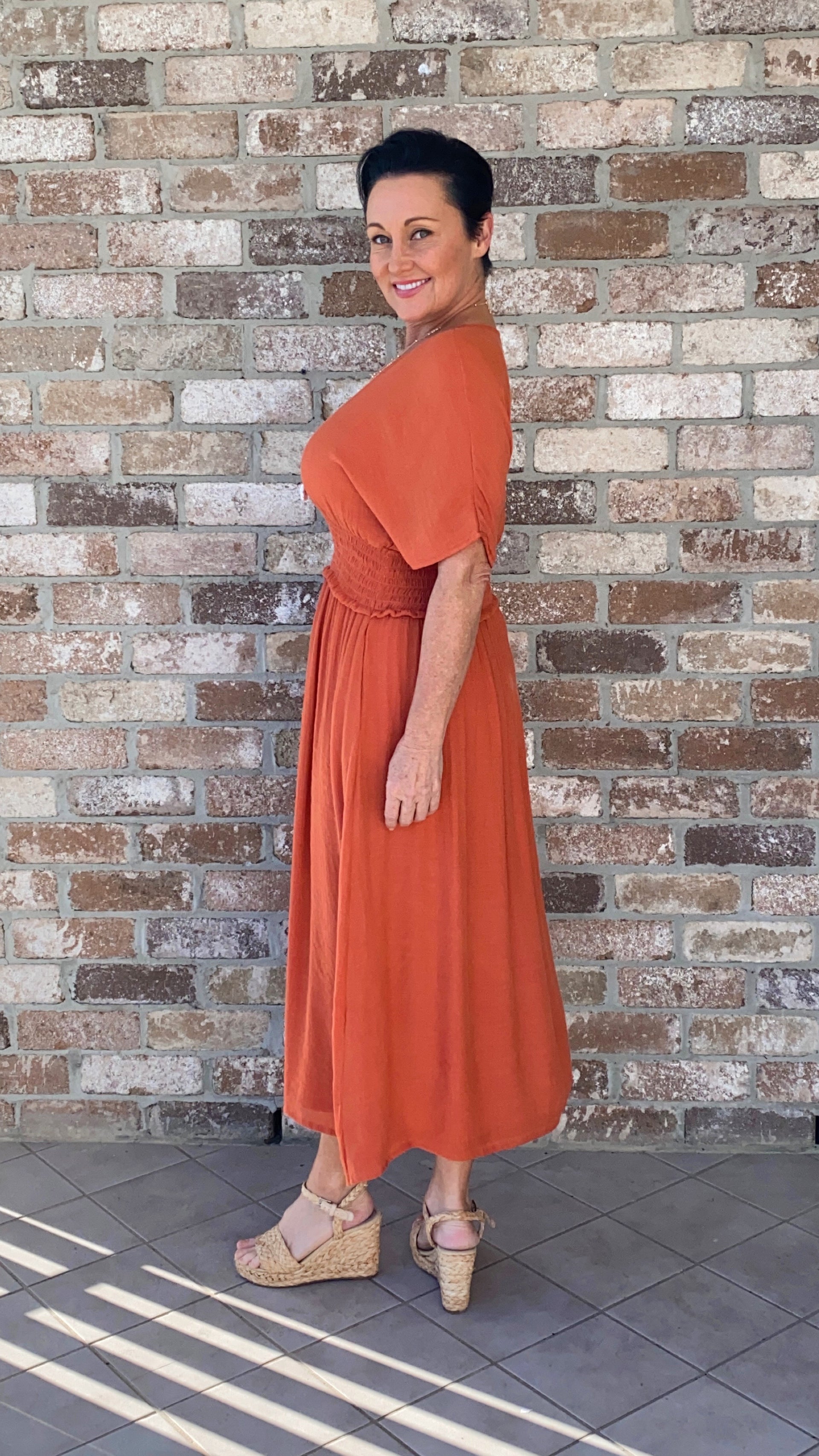 NEW COLOUR and SIZES Poppy Dress in Rust – White Amber Label